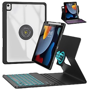 Keyboard Case for iPad 9th/8th/7th Generation 10.2 inch,360° Rotatable Magnetic iPad Pro 10.5-inch Air 3 Case with Keyboard Pencil Holder,7 Color Backlit Bluetooth Keyboard (Black)