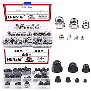 Hilitchi 240Pcs 7 Sizes 304Stainless Steel & Black Nylon Acorn Nut Acorn Dome Cap Head Hex Nuts Assortment Kit Metric Inner Threaded Cap Nuts Assortment Kit