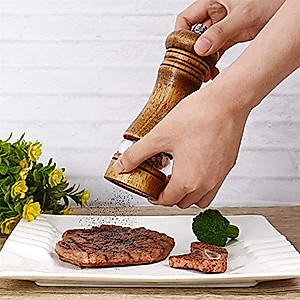 Haomacro Pepper Grinder,Wood Salt and Pepper Grinder Mills Sets, Classic Manual Salt Grinder Refillable Pepper Mill Sets with Acrylic Visible Window Adjustable Ceramic Grinding Rotor 6.5inch 2 Pack