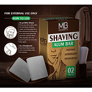 MB Herbals Shaving Alum Block 3.5 oz x 2 Pcs | Pack of 2 Alum Blocks 100G Each | Potassium Shaving Alum Block Bar 3.5 oz x 2 | No Fragrance | Stops Bleeding Minor Nicks Cuts After Shave