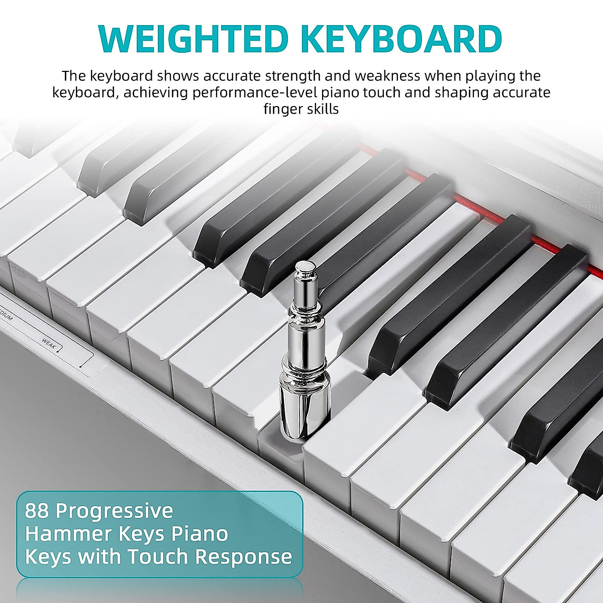 ZHRUNS Digital Piano,88 Heavy Hammer Piano Keys with Touch Response Electric Keyboard Piano/Music Stand+Power Adapter+3 Metal Pedals+Instruction Book,Headphone Jack/MIDI Input/Outputp (White)