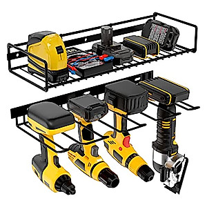 Power Tool Organizer, Garage Tool Storage Rack Wall Mount Heavy Duty Metal Tool Shelf Space Saving Drill Holder Can Hold 4 Power Drill Tools for Home, Garage, Workshop