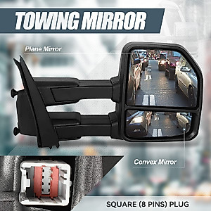 Auto Dynasty Power Heated Extendable Tow Mirrors Compatible with Ford F-150 15-18 (8-Pins), Driver and Passenger Side, Black