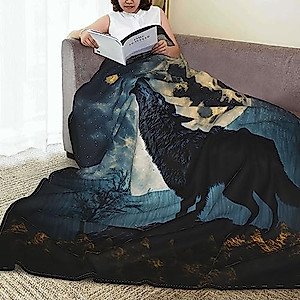 Laridaorio Howling Wolf Fleece Throw Blanket, 50" x 60" Wolf Blanket for Men, Women and Kids - Super Soft Lightweight Warm Plush Moon Night Blanket Throw Fleece Blanket for Bed Sofa Couch