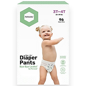 Parasol Clear+Dry™ Diaper Pants | Natural Training Diaper | Pure Ingredients, Water Based Ink, Non-Woven Fabric with Dermatest Excellent Seal | Rash Protection Diaper Set, Size 5 (26+ lbs.) 96 Count