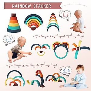 MCGMITT Silicone Stacking Toys, 4 in-1 Montessori Rainbow Stacker for Toddler, Soft Nesting Blocks, Building Creative Color Shape Matching Toy Set