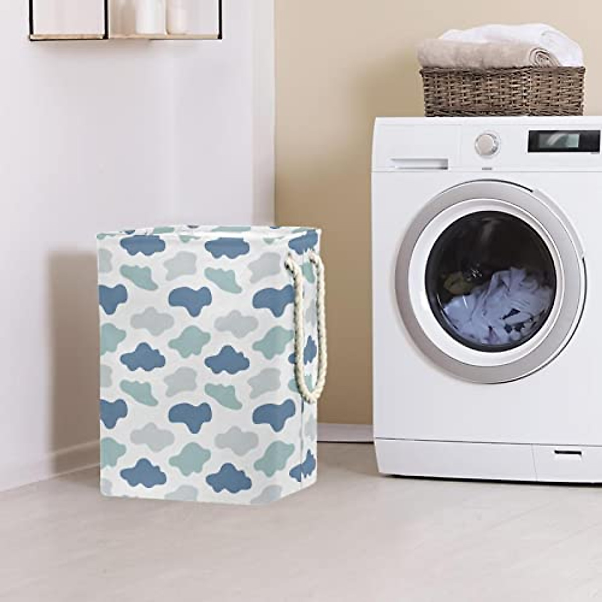 Laundry Hamper Blue Cloud Pattern Collapsible Laundry Baskets Firm Washing Bin Clothes Storage Organization for Bathroom Bedroom Dorm