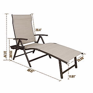 Kozyard Cozy Aluminum Beach Yard Pool Folding Reclining Adjustable Chaise Lounge Chair with Drink Holder Assembled. Weather Free(1 Pack, Beige)