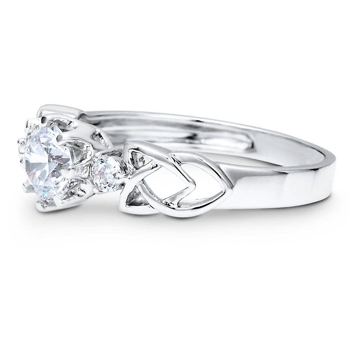 BERRICLE Sterling Silver 3-Stone Wedding Engagement Rings Round Cubic Zirconia CZ Celtic Knot Promise Ring for Women, Rhodium Plated Size 7.5