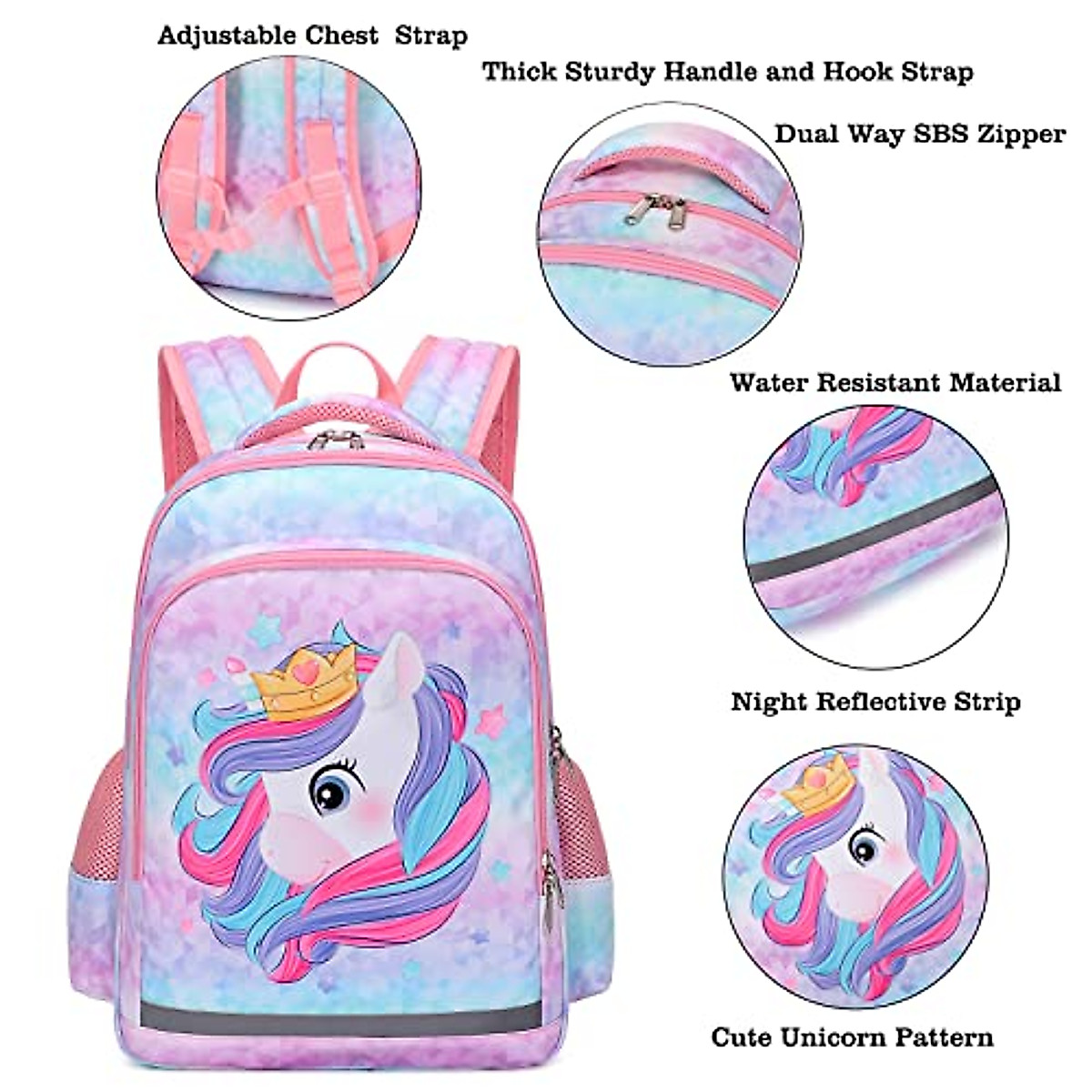 BGS BIGSUCS Girls Backpack for Kids School Backpack Preschool Kindergarten Elementary School Bag with Insulated Lunch Tote