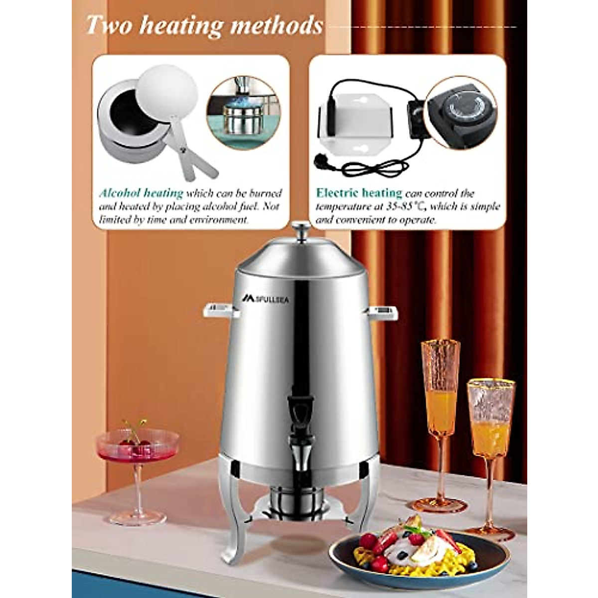 Hot Beverage Dispenser Chafer 13L Stainless Steel coffee Chafer Urn Hot Coffee Chafer Urn Beverage Dispenser for Coffee Chocolate Juice Tea Hot & Cold Drinks About 50cup (13L)