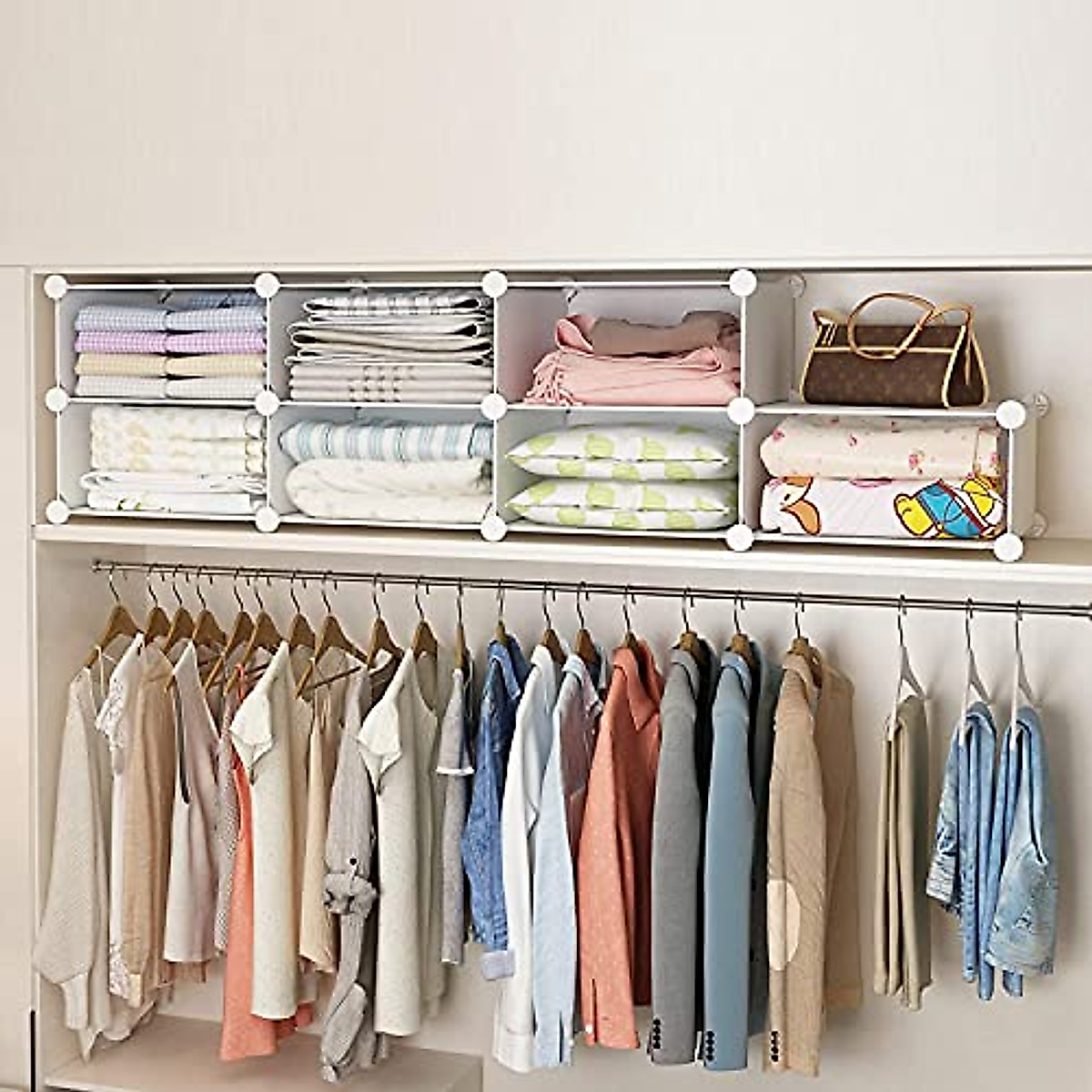 Aeitc Stackable Closet Organizer 6-Shelf Adjustable Space Saver Closet Storage for Folded Clothes and Accessory,White (18 Section)