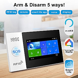 Home Security Alarm System - 4.3 inch Touch Screen Panel - DIY Wireless GSM WiFi Burglar Alarm System Kit with APP - Compatible with Alexa & Google Assistant (NO Monthly Fees) (2G+WiFi)