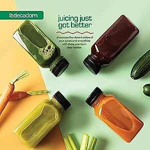 DECADORN 8oz Plastic Bottles With Caps - 12 Pack Plastic Juice Bottles For Juicing - Empty Juice Containers With Lids For Fridge - MADE IN USA Clear Mini Reusable Bottles With Lids - drink container