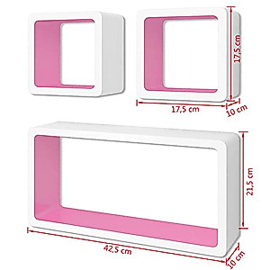 Keketa 3 White-Pink MDF Floating Wall Display Shelf Cubes Book/DVD Storage for Home, Living Room, Office