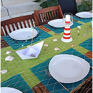 Fish Net Decorative [3 Pack] Natural Cotton Fishnet Decor - Each 14 ft x 4 ft. for Mermaid Party Decorations, Luau Tropical Nautical Beach Table Cover by 4E's Novelty