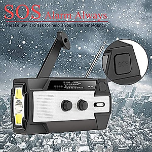 Tiamat+ Radio, Solar Hand Crank Radio with 4000mAh-Power Bank USB Charger, Portable AM/FM/NOAA Tiamat+ Radio, Reading Lamp, LED Flashlight, SOS Alarm for Emergency Black-White