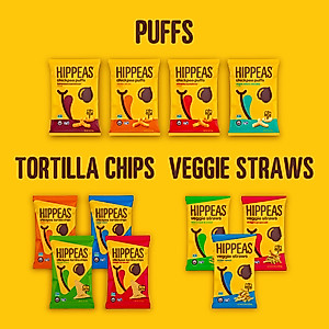 Hippeas Organic Chickpea Puffs, Vegan White Cheddar, 4 Ounce (Pack of 6), 4g Protein, 3g Fiber, Vegan, Gluten-Free, Crunchy, Plant Protein Snacks