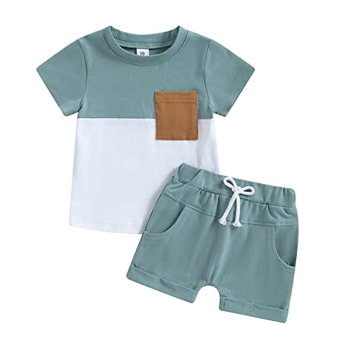 Sprifallbaby Infant Baby Boy Clothes Set Short Sleeve Contrast Stitching Color T-Shirt Toddler Drawstring Waist Shorts Outfit
