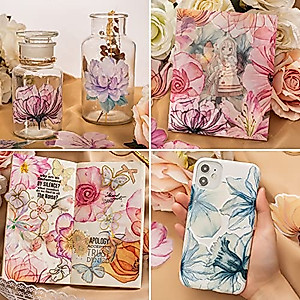 LakoArt 80 Pieces Large Size Transparent Waterproof Flower Stickers Set, Decorative Floral Clear Vinyl Wall Decals for Planner Scrapbook Aesthetic Room Decor Junk Journal Bullet Journals Collage