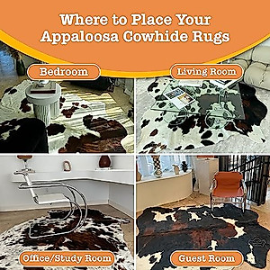 Natural Cowhide Rug - Tricolor Cowhide Area Rug for Bedroom & Living Room - Luxury Cowhides Modern Accent Rug - Genuine Leather with Real Animal Fur, Cow Hide Medium Tricolor, 6 x 8 Feet