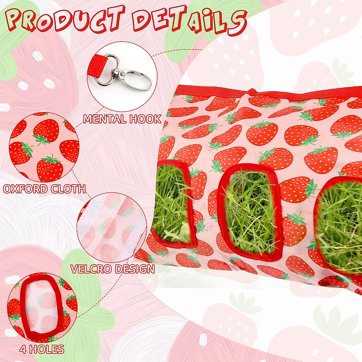 AYAWOW Large Rabbit Hay Bag Guinea Pig Feeder, 18.3x11.6 Inch, 4 Holes, Nylon Material, Suitable for Multiple Pets