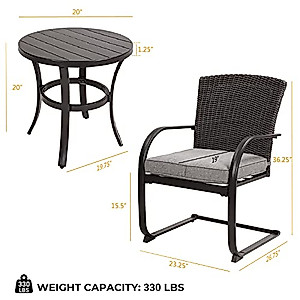 Grand patio 3 Piece Bistro Set, Outdoor Patio Rocking Wicker Chairs with Removable Cushions and Small Coffee Table, Heavy Duty Funiture Set for Porch, Balcony, Patio, Deck Backyard, Garden, Grey