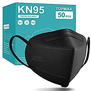 TOPMAX KN95 Face Masks 50 Pack, Filter Efficiency≥95% Disposable Masks, Breathable Face Masks, Black