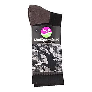 MadSportsStuff Lacrosse Socks with Player on Camo Background Crew Socks (Red/Black, Large)