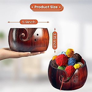IUAQDP Wooden Yarn Bowls for Crochet Knitting Wool Storage Basket Round with Holes Handmade Craft Crochet Kit