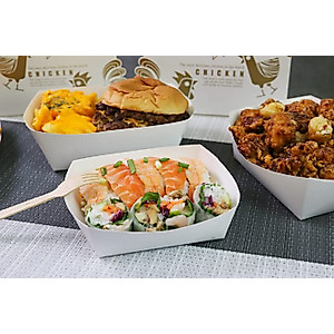 FEXTA Paper Food Serving Tray No.3 - (50 Pack) Disposable Boats Eco Friendly Hot Dog Nacho Cheese Ball Pilaf Pasta Chicken Trays Baskets for Restaurant Fast Food Party