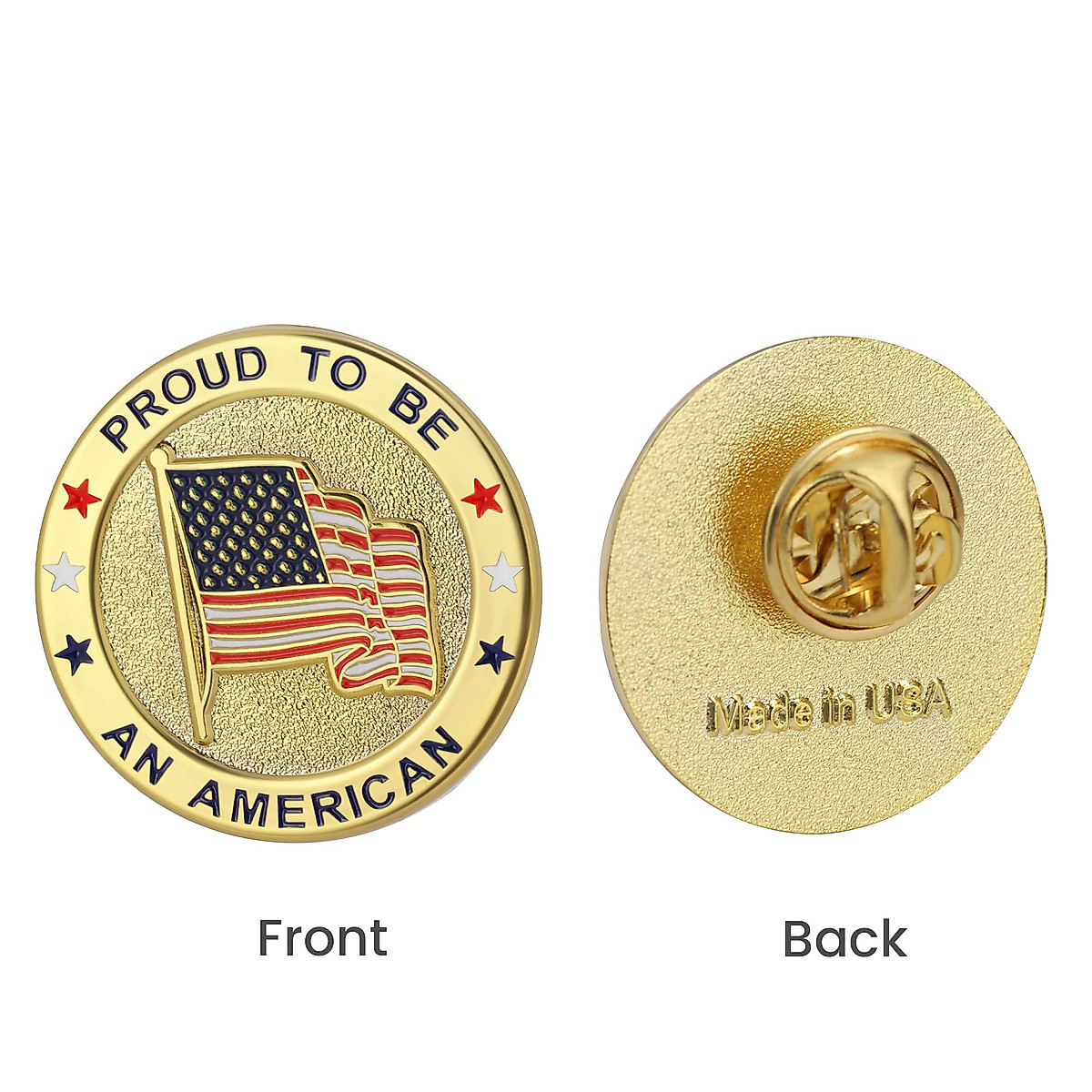 10 Pack Round American Flag Pin- Pround to Be An American Pin, Gold US Flag Lapel Pin for Memorial Day, Flag Day, Independence Day, Veterans Day