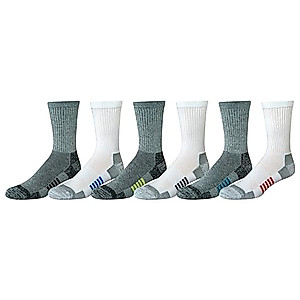 Amazon Essentials Men's Performance Comfortable Cotton Cushioned Breathable Athletic Crew Sports Socks, 6 Pairs, Grey/White, 6-12