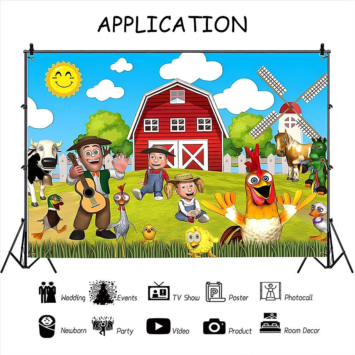 YRIOWMI 7x5 Foot Zennon Farm Children's Birthday Party Background Fabric, Birthday Party Decoration Photography Background