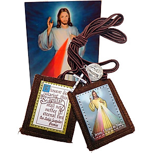 Westmon Works Divine Mercy Scapular Set with Prayer Card Pack Traditional Wool Catholic Protection Accessory