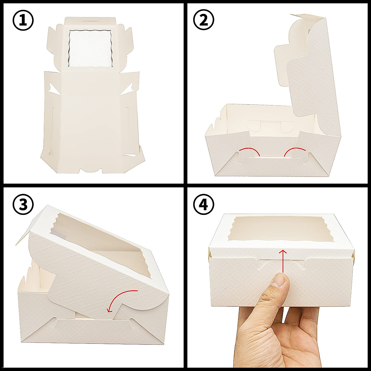 QULIT 50pcs 5x5x2 Inch Cookie Boxes with Window White Bakery Boxes Pastry Boxes for Macaroon Dessert Cupcake Donut Pastry Muffins