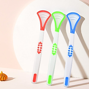 defutay 3PCS Tongue Scraper Cleaner - 100% BPA Free Tongue Scrapers - Oral Scrapers Premium Sweeper Sets - Eliminate Bad Breath - Easy to Use (Blue+Green+Red)