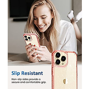 MIODIK for iPhone 14 Pro Max Case Clear Glitter, with Screen Protector + Camera Protector, [Military-Grade Protective] [Non-Yellowing] Slim Shockproof Women Cute Bumper Cover 6.7" 2022 (Sparkle Pink)