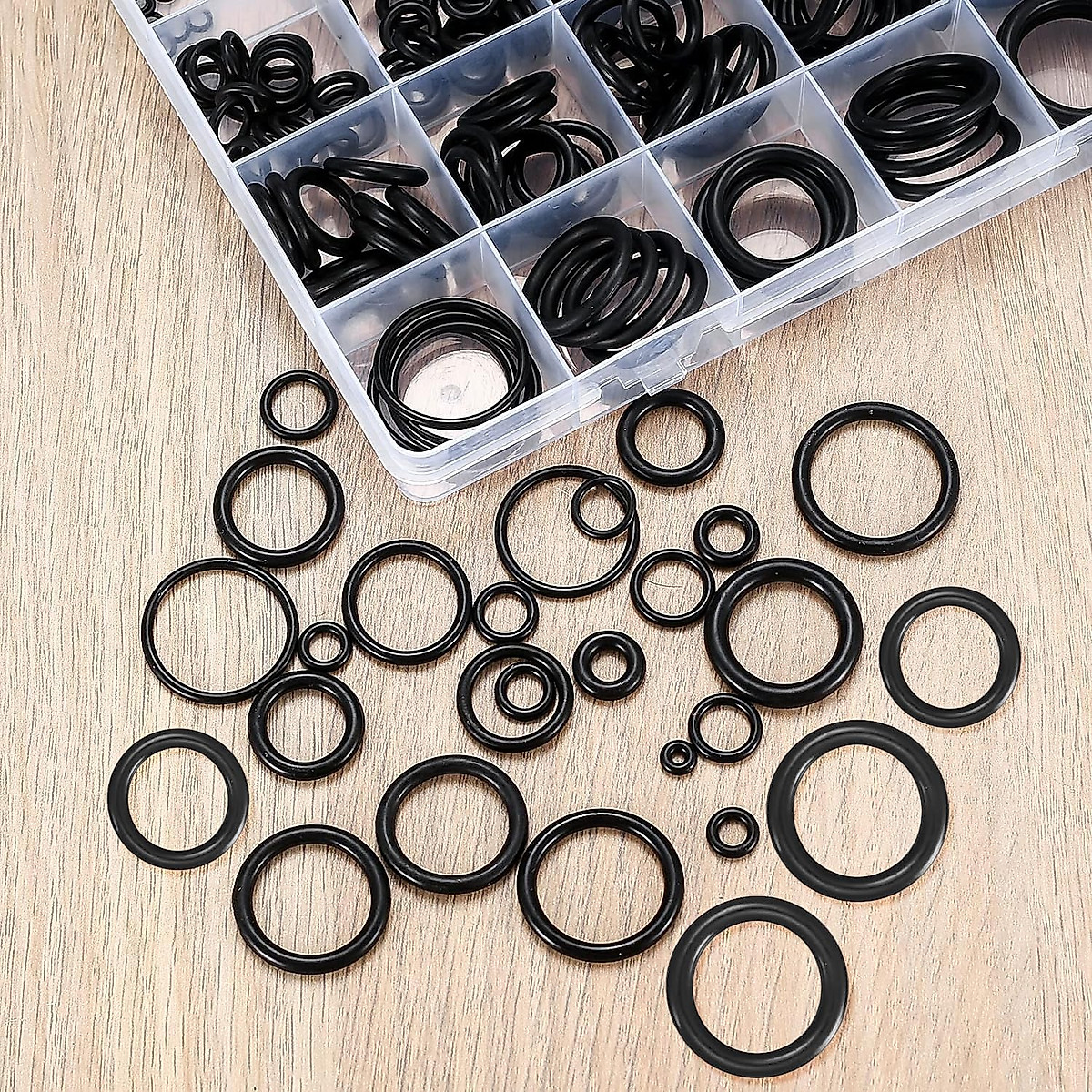 O Ring Assortment Kit, 360 Pcs Rubber Washer Orings, 24 Sizes Pressure Washer O Ring Kit for Faucet, Hose, Automotive, Air Gas Plumbing Sealing Repair O Rings, Black