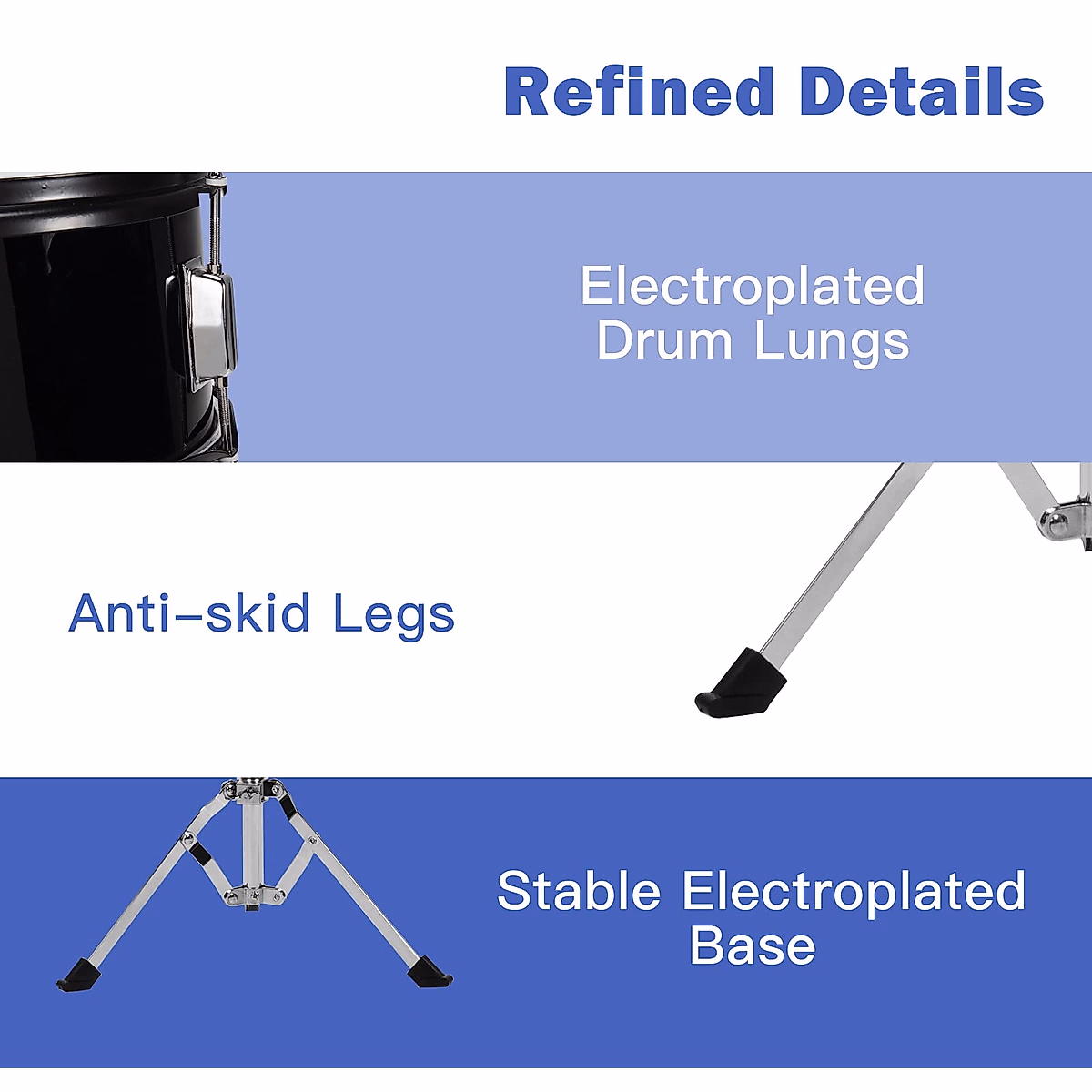 COSTWAY Kids Drum Set, 16” Junior Drum Kit with Bass/Snare/Toms/Floor Drum, Hi-Hat, Cymbal, Pedal, Seat, Drumsticks, 3 PCS Children’s Beginner Drum Instrument for Age 3-12 (Black)