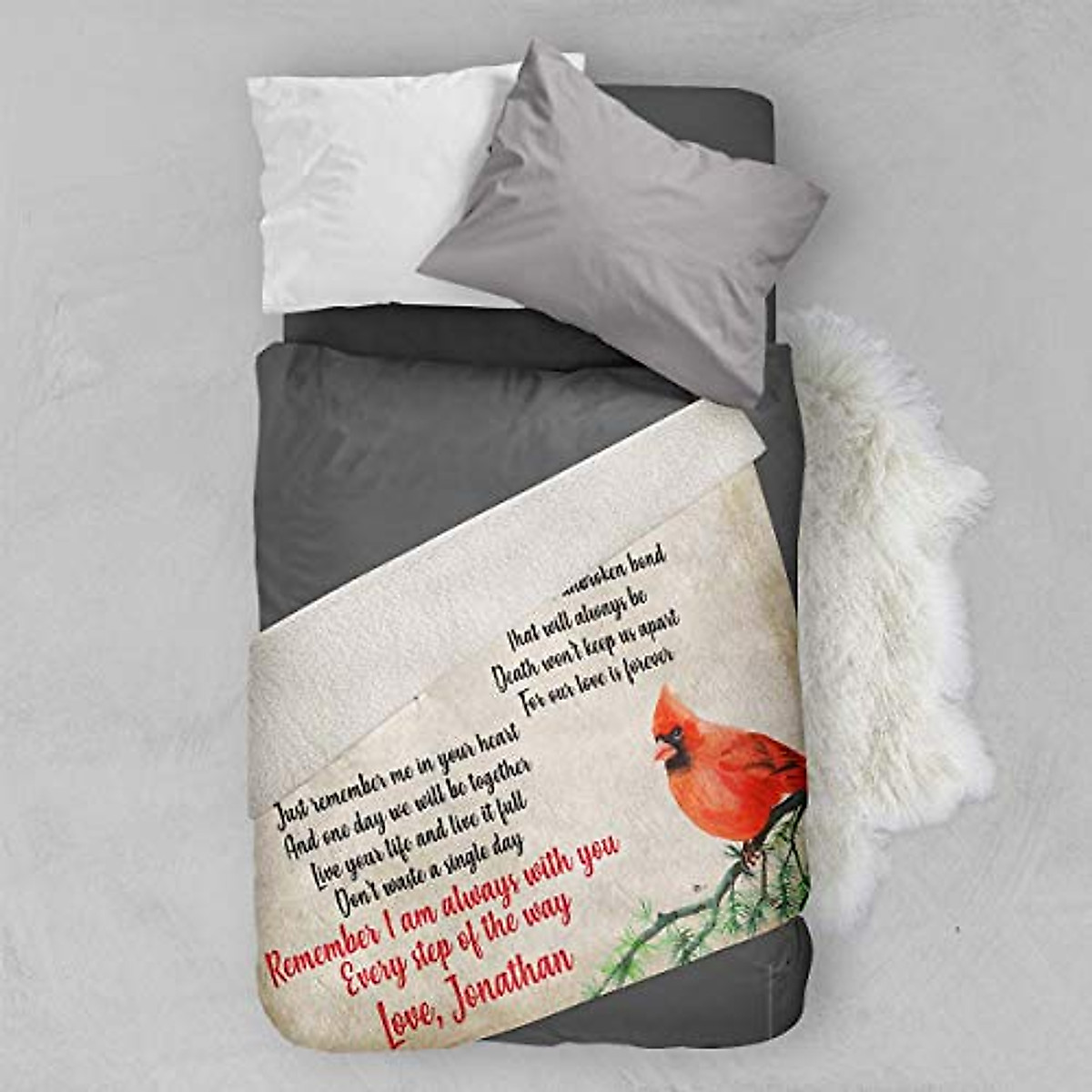 Personalized Custom Date Photo Memorial Cardinal Guardian Angel Hugs from Heaven Sign in Memory Loss of Loved One Remembrance Bereavement Sympathy Grieving Fleece Sherpa Throw Blanket (Cardinal 2)