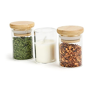 Human Objects 18oz/532ml Bamboo Lid Suction Glass Jars – 28 Grams - 40 Count Airtight Food Storage Containers, for Candles, Spices, Herbs, Serving Candy, Cookie, Rice, Food etc.