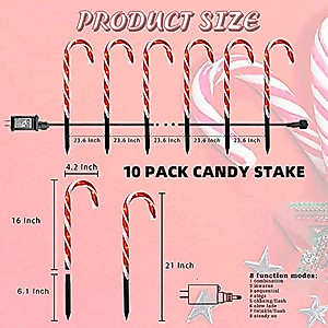 Dazzle Bright 16" 10 Pack Christmas Candy Cane Pathway Markers, 60 LED Outdoor Waterproof Candy Light with 8 Modes for Walkway Garden Lawn Christmas Decorations