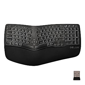 DeLUX Ergonomic Keyboard, Wireless Ergo Split Keyboard with Backlit for Natural Typing and Reduce Hands Pain, USB Receiver, BT5.0, Scissor Switch and Palm Rest for Windows and Mac(GM902A-Black)
