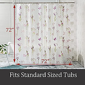 TOOFN Shower Curtain Liner Wild Flowers and Butterflies Design PEVA Odorless Water Proof (Floral, 72" W*72" L)