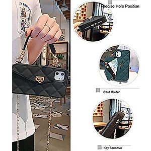 Yatchen for iPhone 13 Pro Max Wallet Case,Crossbody Phone Case with Lanyard Strap Cute Flip Folio Credit Card Holder Soft Silicone Girls Lady Handbag Case for iPhone 13 Pro Max Black