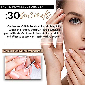 Elavae Instant Cuticle Remover 2 OZ. Gel Cream and Stainless Steel Cuticle Pusher Tool. Works as a Cuticle Softener and Remover Without a Cuticle Trimmer or Nipper. Easy Home Manicures and Pedicures.