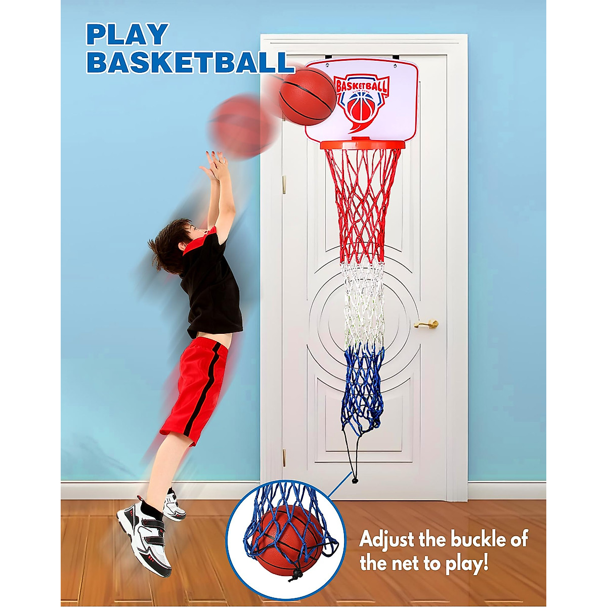 CT SPORTS Basketball Laundry Hamper for Kids - Slam Dunk Fun! Over The Door 2 In 1 Hanging Basketball Hoop Basketball Hamper Gift for Boys & Girls - Keeps Clothes Off the Floor & Encourages Tidiness