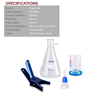 1000mL Lab Vacuum Filtration Apparatus, Flask to Filter Solutions, Oils, E-Liquids, and More, 1000mL Filtering Flask and 300mL Graduated Funnel, Glass Suction Filtering Kit.