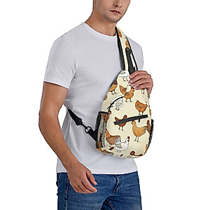 EVANEM Cross Chest Bag Chicken Pattern Printed Crossbody Sling Backpack Casual Travel Bag For Unisex